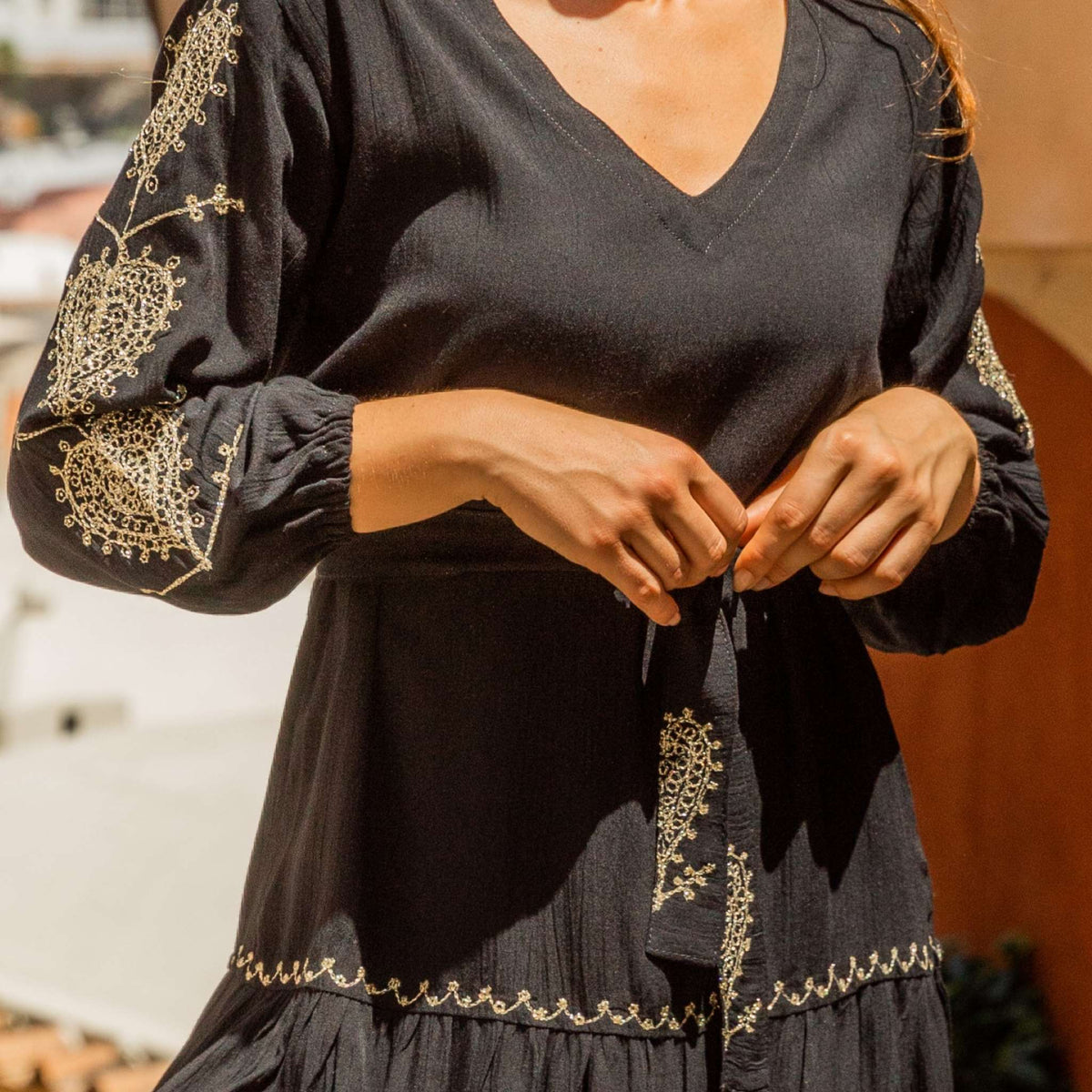 Black & Gold Cotton Long Sleeve Beach Dress – Lindsey Brown